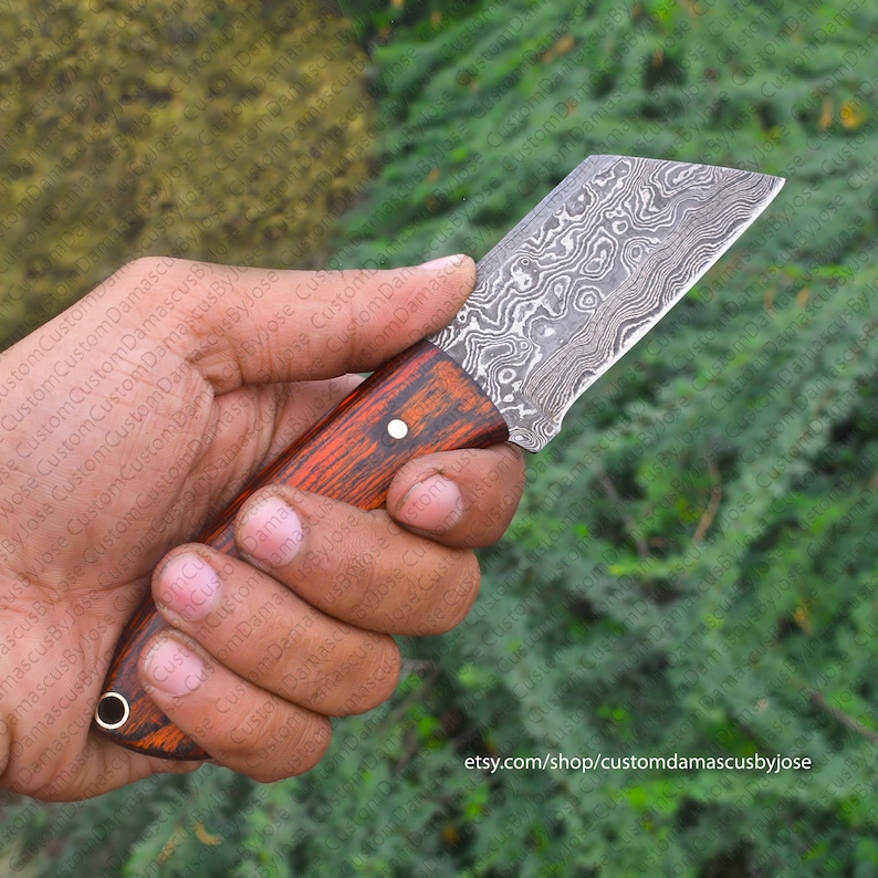 Damascus Seax Knife With Sheath Fixed Blade Sheepsfoot - Etsy