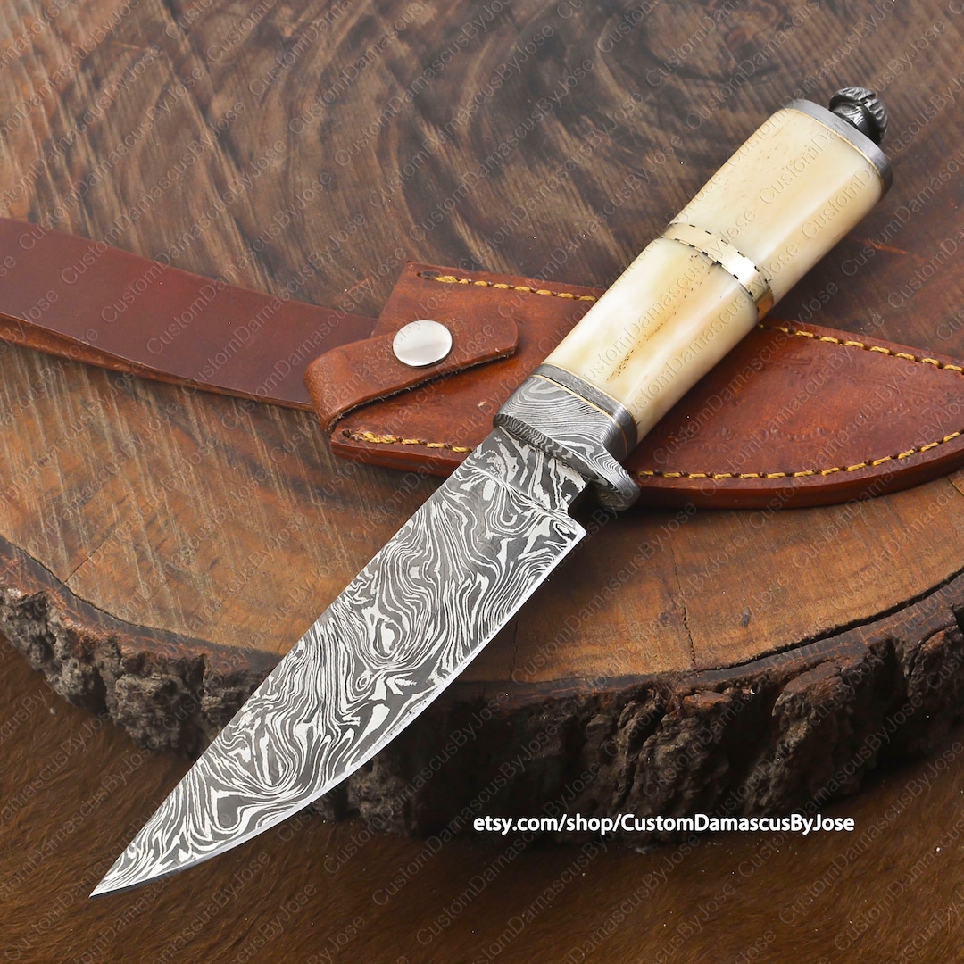 Hand Forged Knife Bone Bushcraft Knife With Sheath Custom Knife Hunting ...