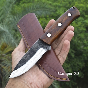 Hand Forge Bushcraft Knife With Sheath Rosewood Fixed Blade - Etsy