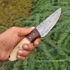 Bone Handle Damacus Skinning Knife With Sheath | Bushcraft Knife ...