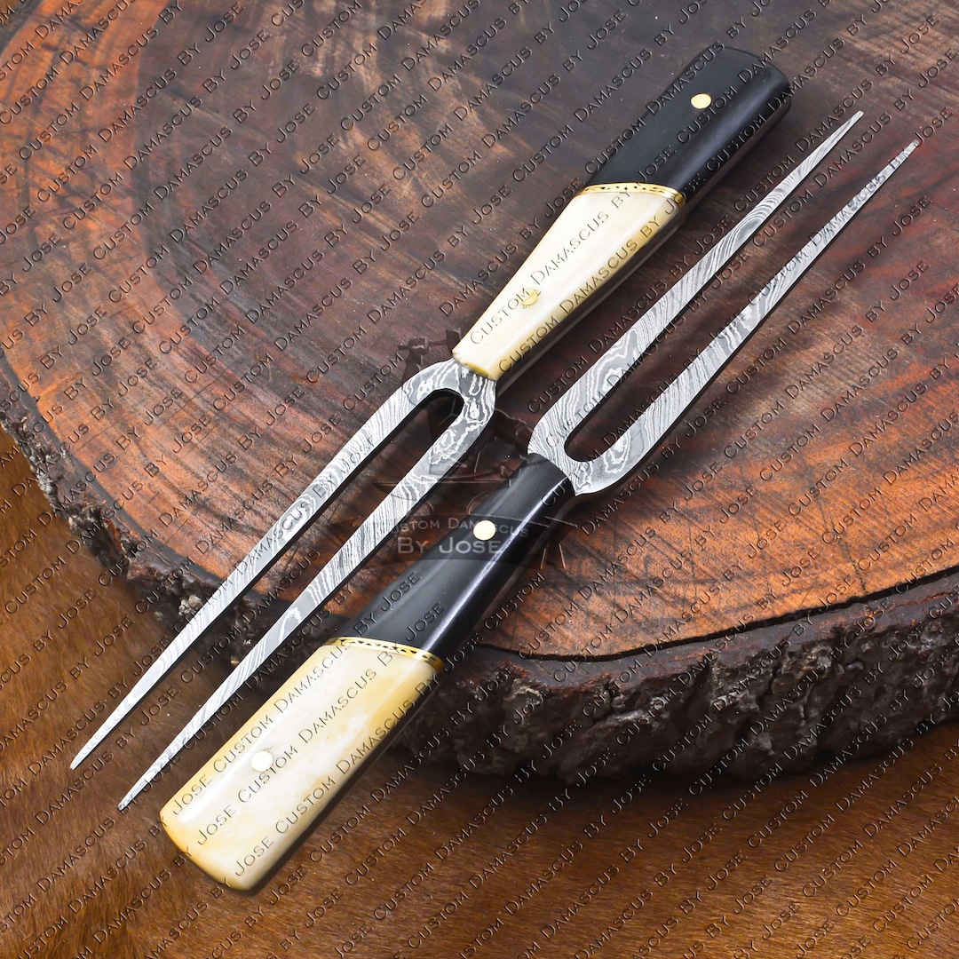 02pcs Hand Forged Bone & Horn Carving Forks | Custom FULL TANG Forks | Camping Utensils | Hand ...