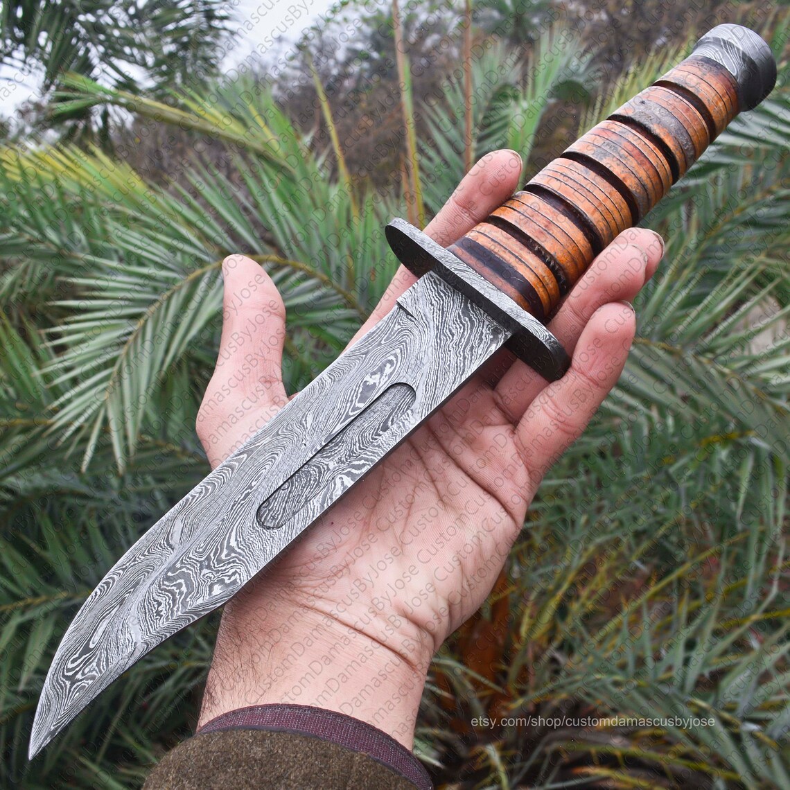 Damascus Kabar Knife With Sheath Custom Handmade Damascus - Etsy
