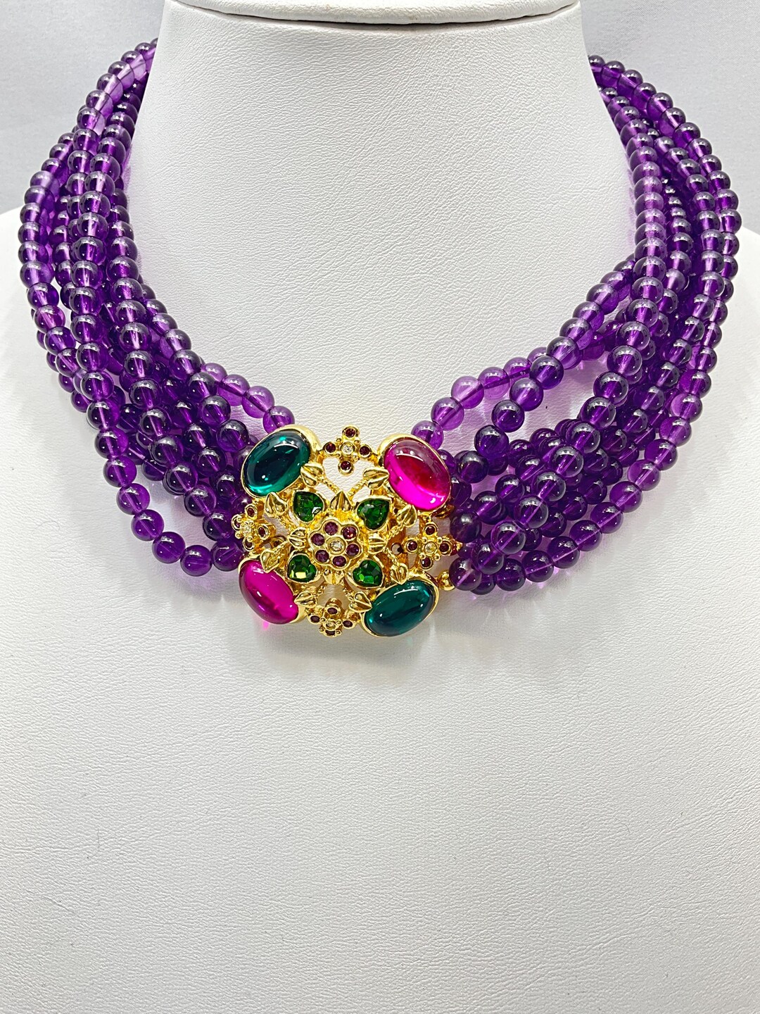 ELIZABETH TAYLOR Forever VIOLETS Torsade Style Amethyst Beaded Necklace ...