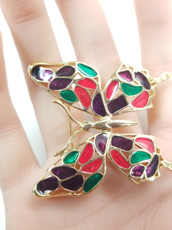 TRIFARI ENAMELED Stained Glass MOSAIC Butterfly Brooch - Gem