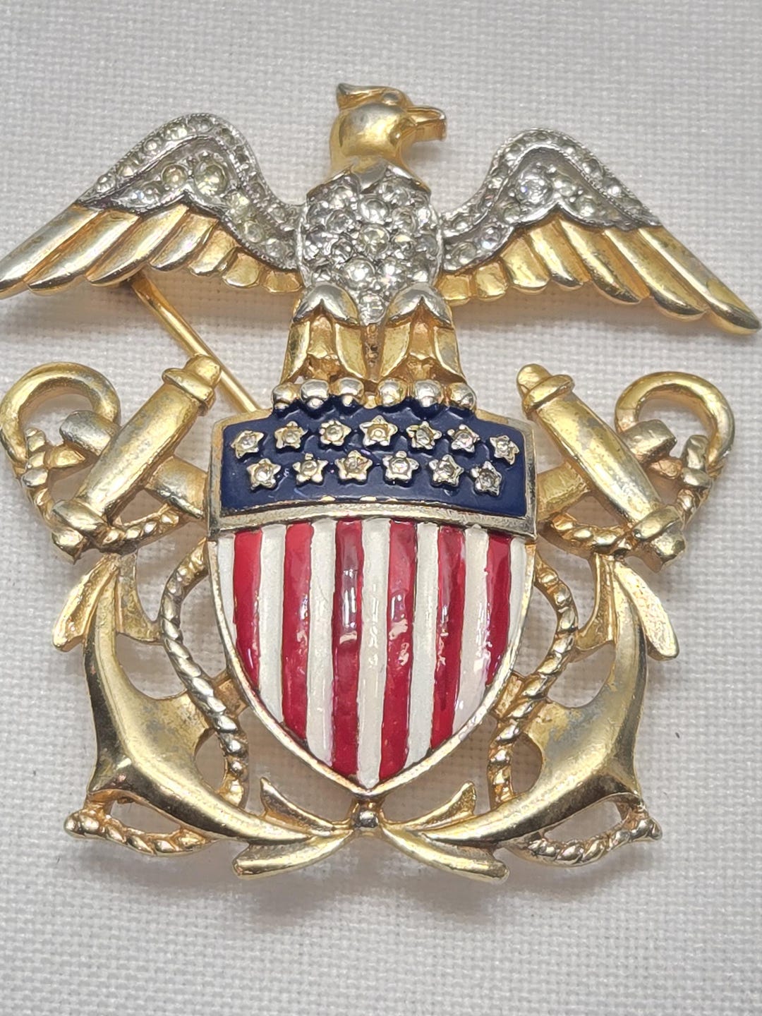 TRIFARI WWII NAVAL Patriotic Eagle and Crossed Anchors Brooch - Etsy