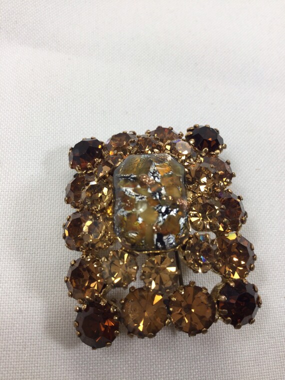 AUSTRIA Brooch with FOILED ARTGLASS Cabochon Center - Gem