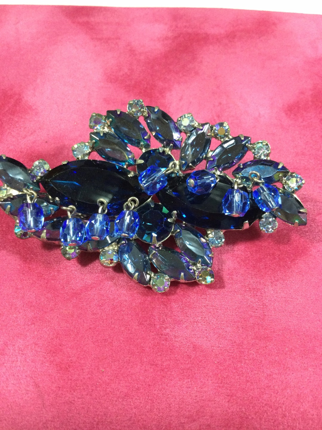 HUGE BLUE BROOCH With Blue Crystal Dangles Juliana? - Etsy