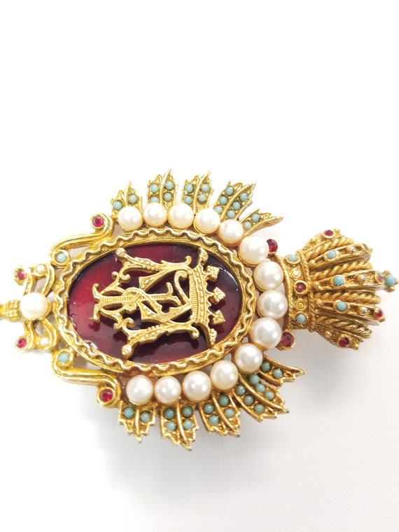 Amazing ART ROYAL CROWN and Crest Brooch - Gem