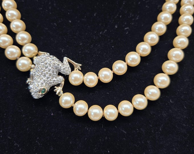 PANETTA Two Strand PEARLS With PAVE Frog Necklace - Etsy