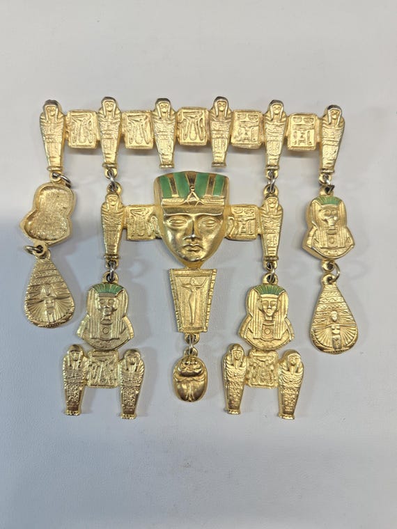 Humongous MARLA BUCK Egyptian Revival BROOCH with Dan… - Gem