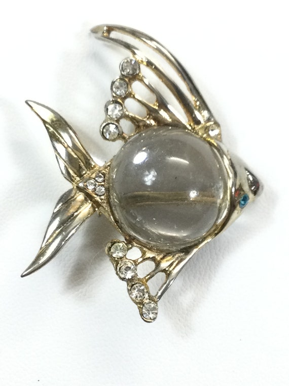 STERLING Jelly Belly ANGEL FISH Brooch - Gem