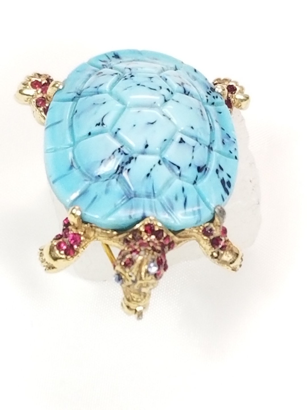 CINER Mottled BLUE Back With Pave Ruby TURTLE Brooch - Etsy