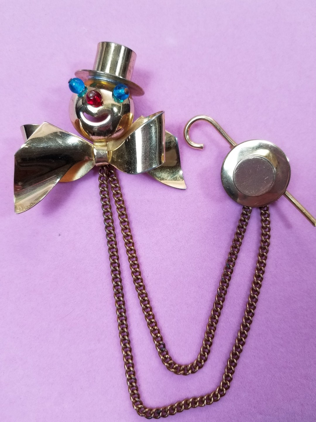 SNOWMAN With CHATELAINE TOPHAT and Cane Brooches - Etsy