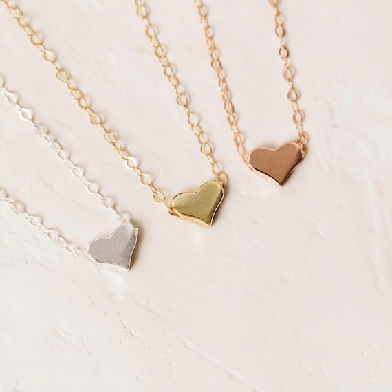 Dainty Heart Necklace for Girlfriend or Wife On Valentine s Day Elegant Gold Sterling Silver or Rose Gold Minimalist Fiance Gift AD079