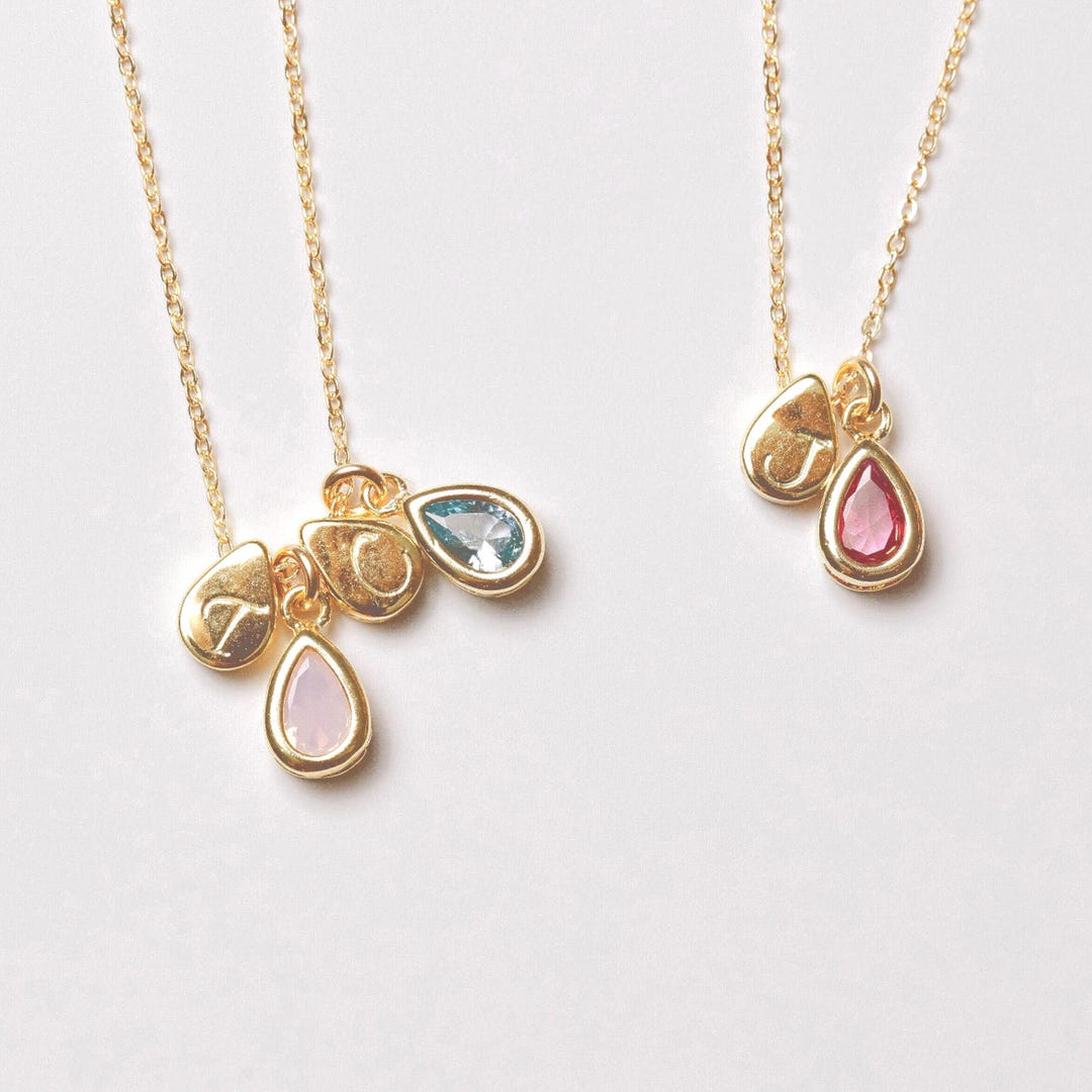 Gold Custom Mom Necklace, Stamped Initial With Birthstone, Dainty ...