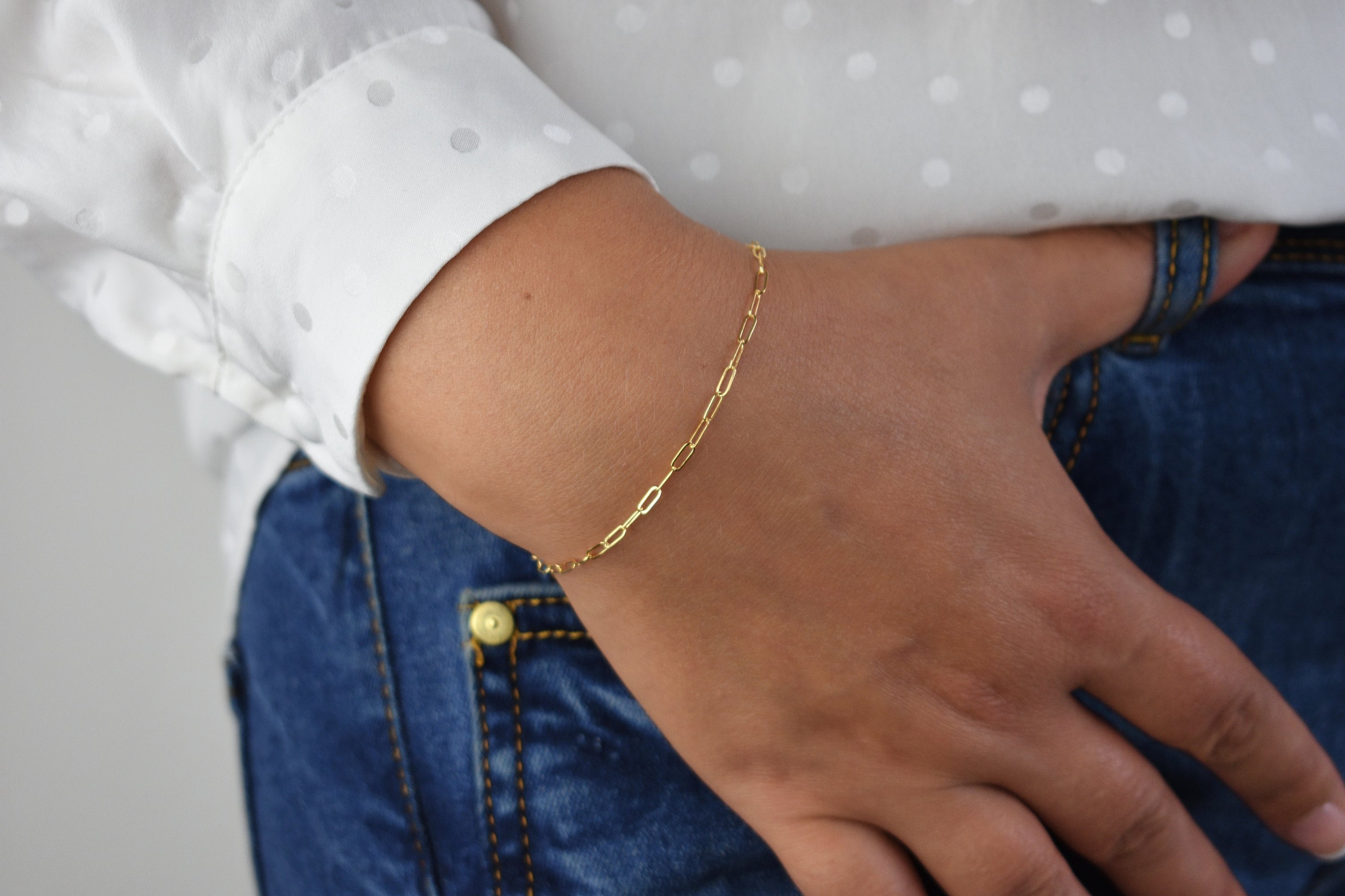 Paper Clip Chain Bracelet Oval Link Bracelet Rectangle Chain | Etsy