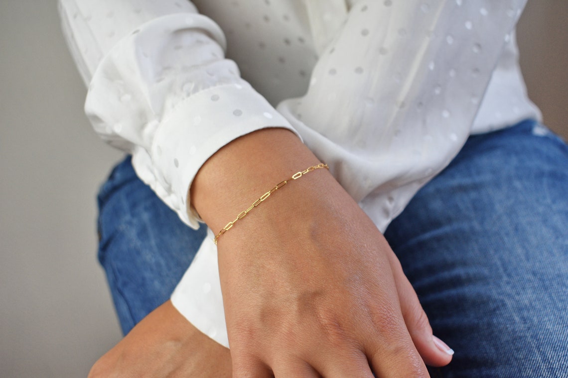 Paper Clip Chain Bracelet Oval Link Bracelet Rectangle Chain | Etsy