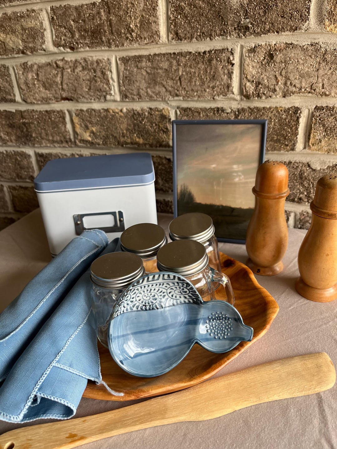Vintage Blue Kitchen Bundle | Recipe Box, Mason Jar Mugs, Wood Tray ...
