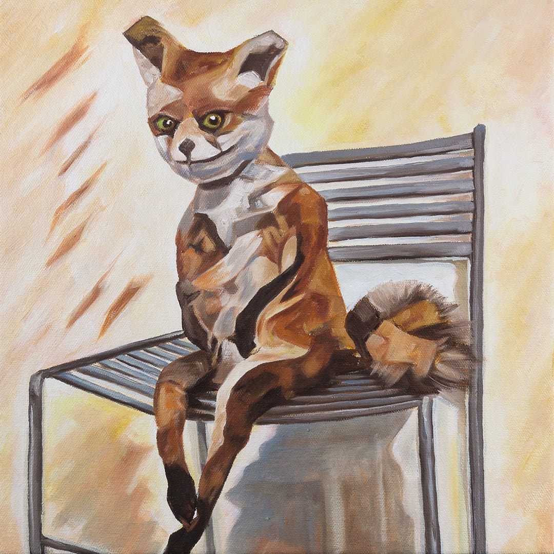 Bad Taxidermy Fox – Original Framed Oil on Canvas – 12in X 12in X 1 3 ...