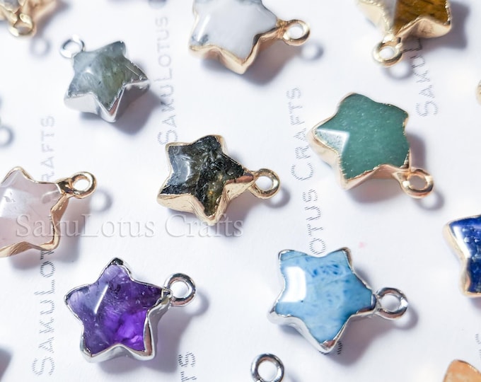 NEW STONES Bundle Small Natural Crystal Star Pendant Gold Silver Edge ...