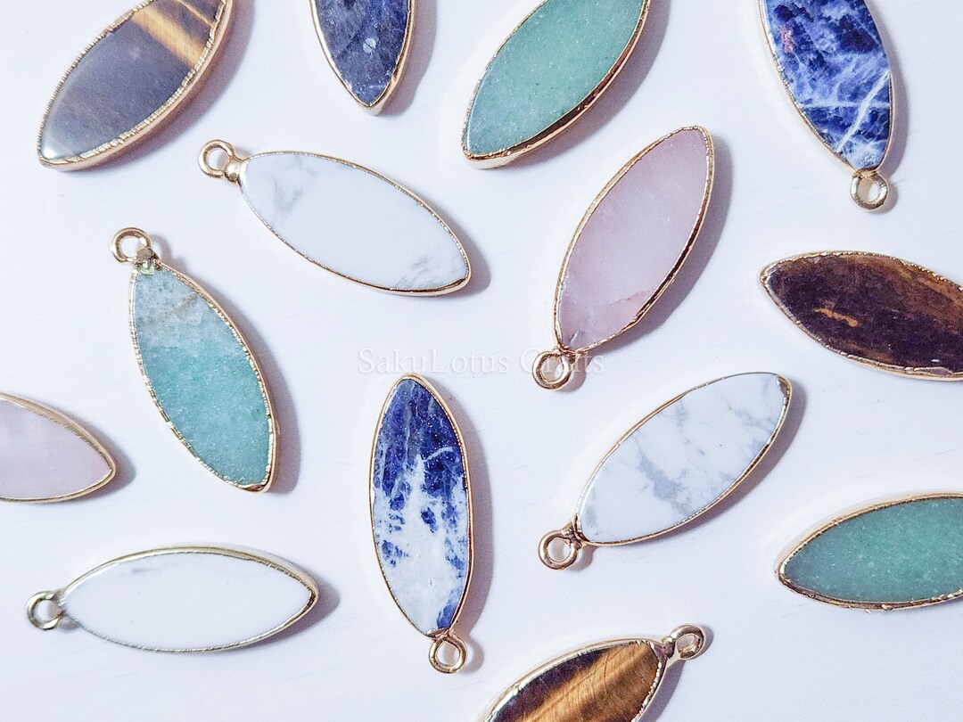 NEW ARRIVAL Ellipse Oval Natural Stone Pendant, Gold Electroplated Edge ...