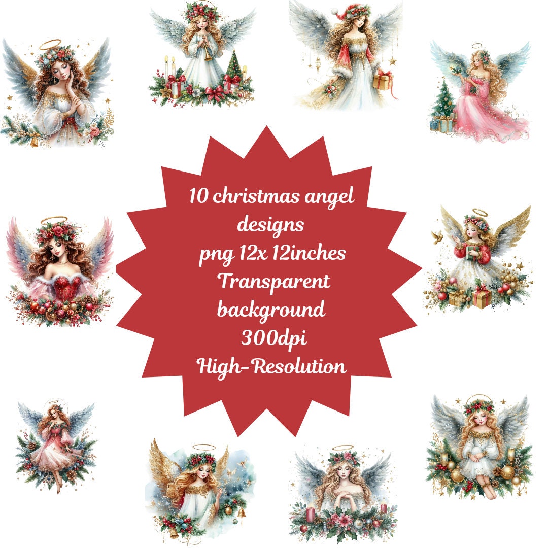 10 Christmas Angel Clipart Images Watercolour Png 300dpi for ...