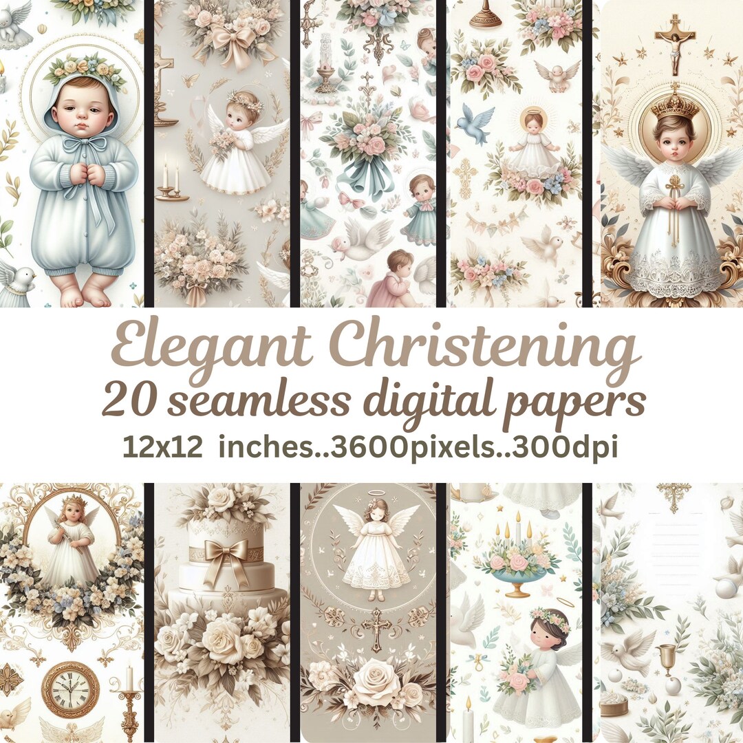 20 Seamless Digital Paper Deigns Elegant Christening Wrapping Paper ...