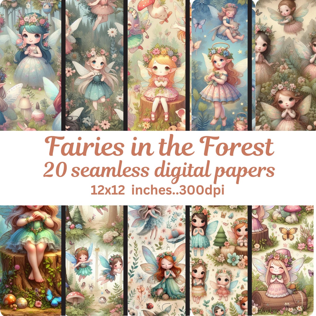 Digital Paper Fairies in the Forest Seamless 12 X 12 Inches 300dpi - Etsy