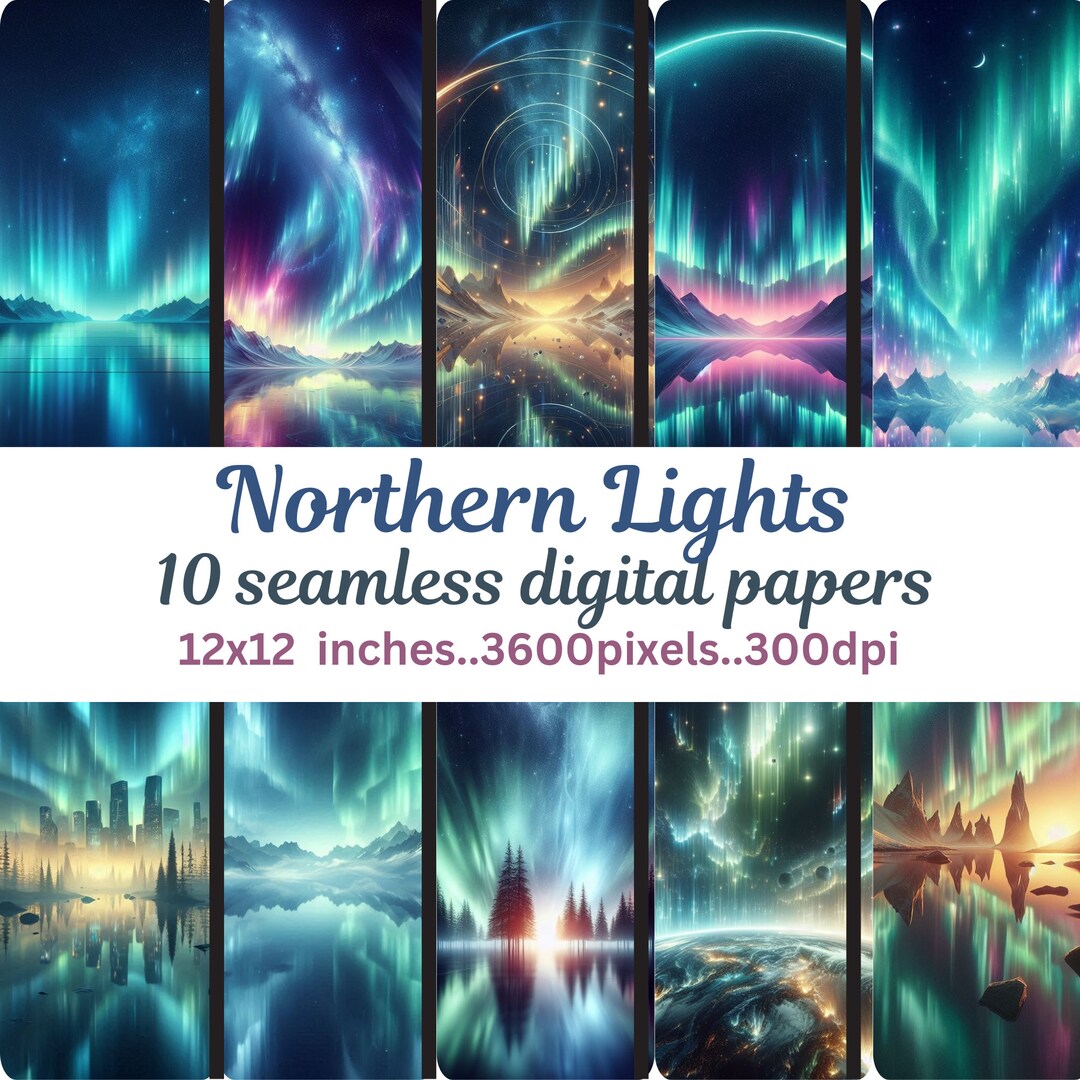 Northern Lights Digital Paper Gift Wrapping 10 Seamless Designs Instant ...