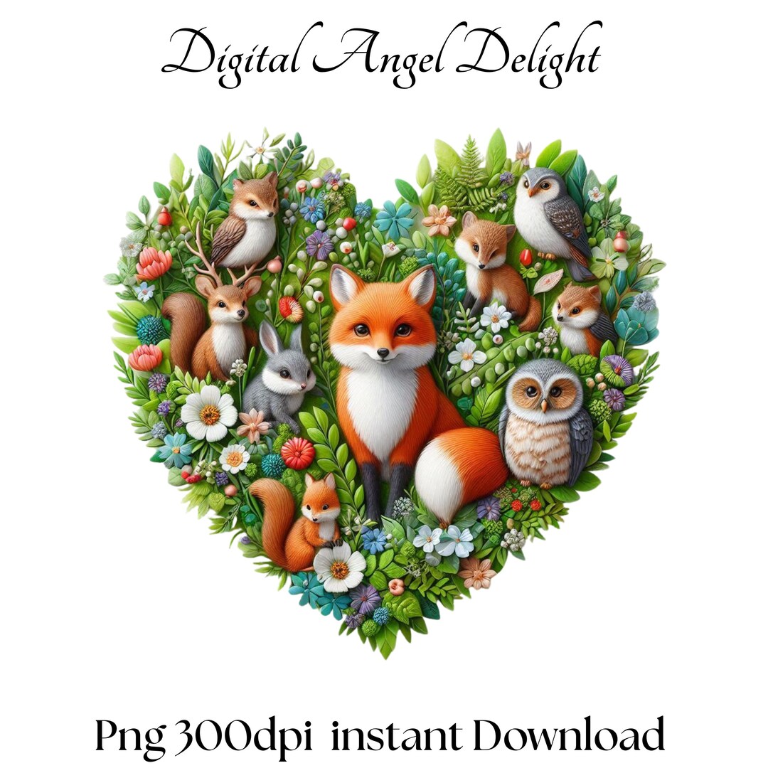 Woodland Animals Heart PNG | Forest Fox Sublimation Design (digital ...