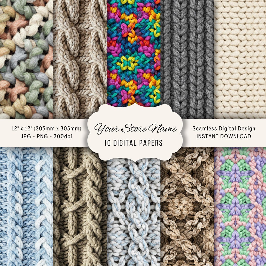 Knitted Texture Seamless Digital Paper Bundle | Chunky Yarn Patterns ...