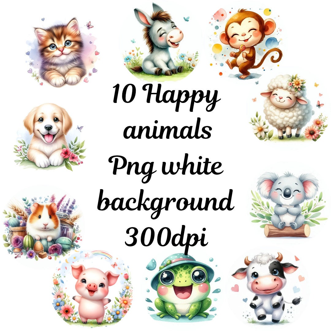 10 Happy Animals Clipart High-resolution Digital Clipart Png Files on a ...