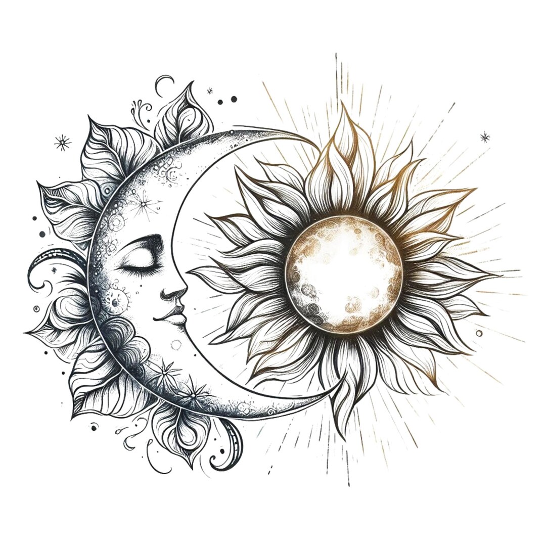 Ethereal Sun & Moon Line Art – Celestial Minimalist Design Png and Jpg ...