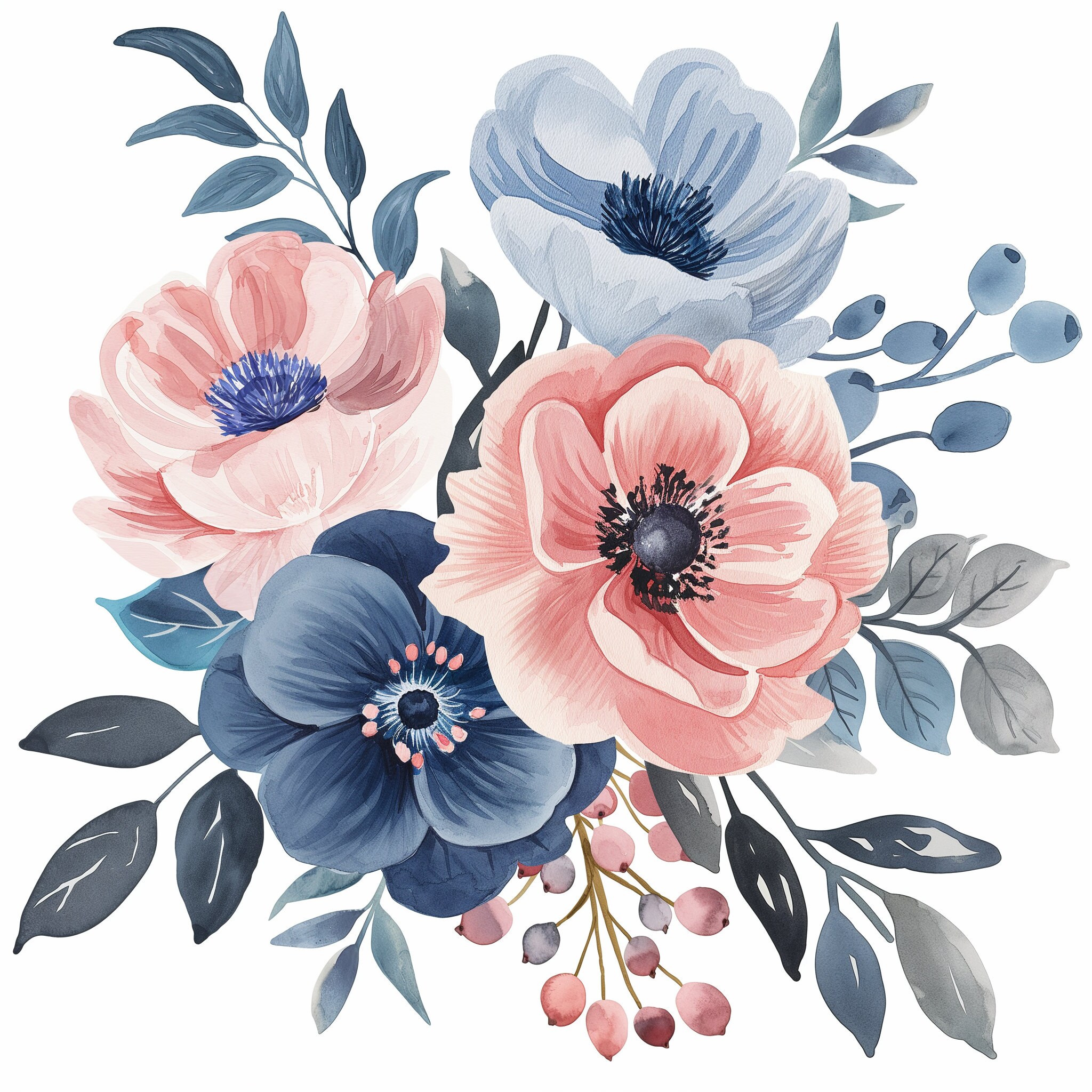 Clipart 10 Navy and Pink Floral Designs Scrapbooking Junk Journal Craft ...