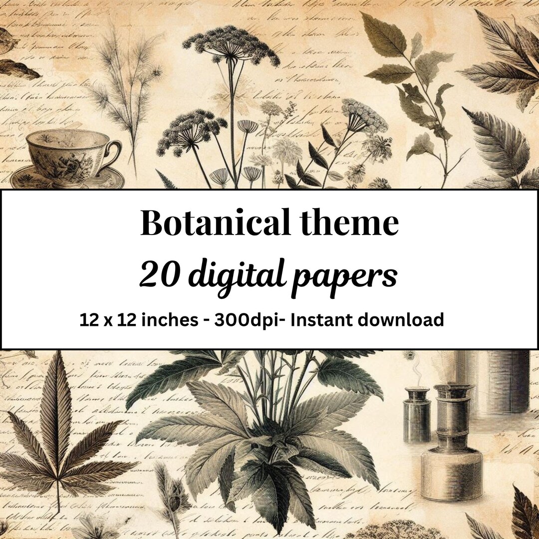 Vintage Botanical Digital Paper Pack: Antique Ephemera (12x12 JPG, 300 ...