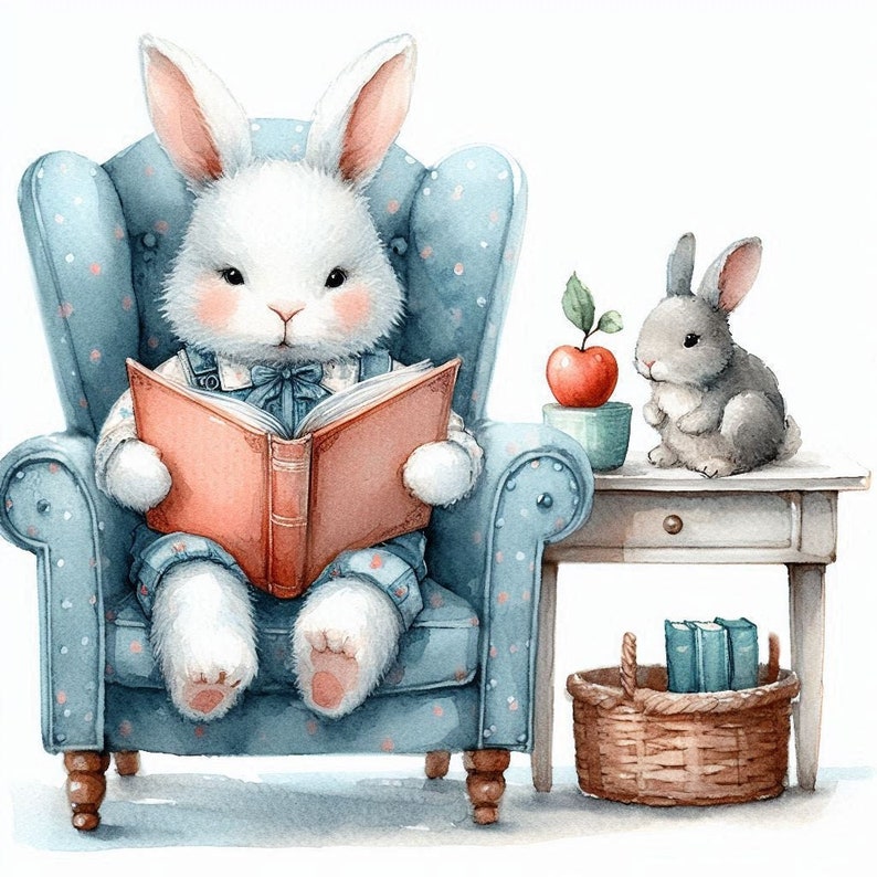 12 Clipart Bunny Reading Book Scrapbooking Clipart Cards Png ...
