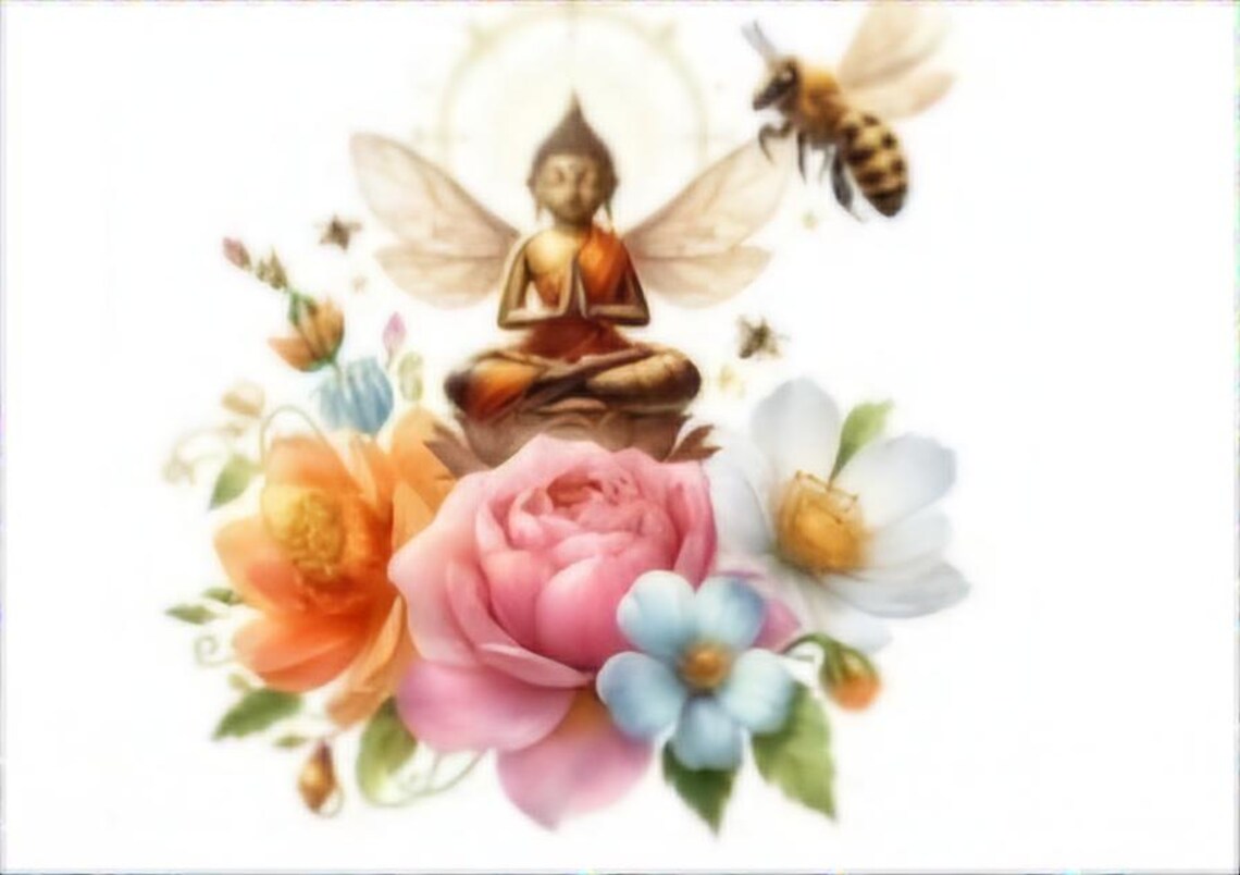 Buddha Clipart With Flowers and Bees – Serene & Spiritual Art Png ...