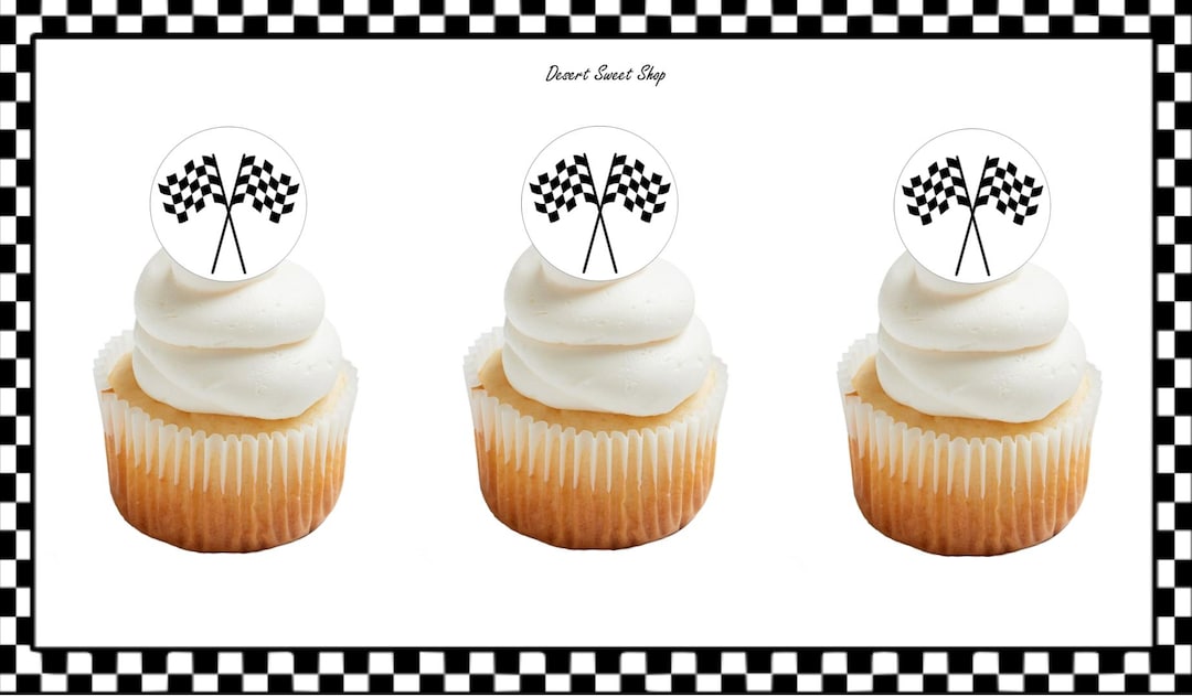 Edible CHECKERED RACING FLAG Cupcake Toppers, Checkered Race Car Flag ...