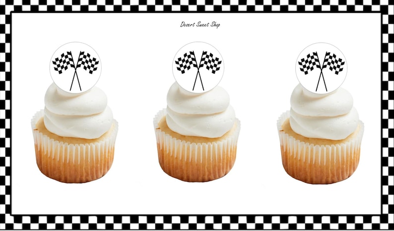 Edible Checkered Racing Flag Cupcake Toppers: Race Car Party Decor - Etsy