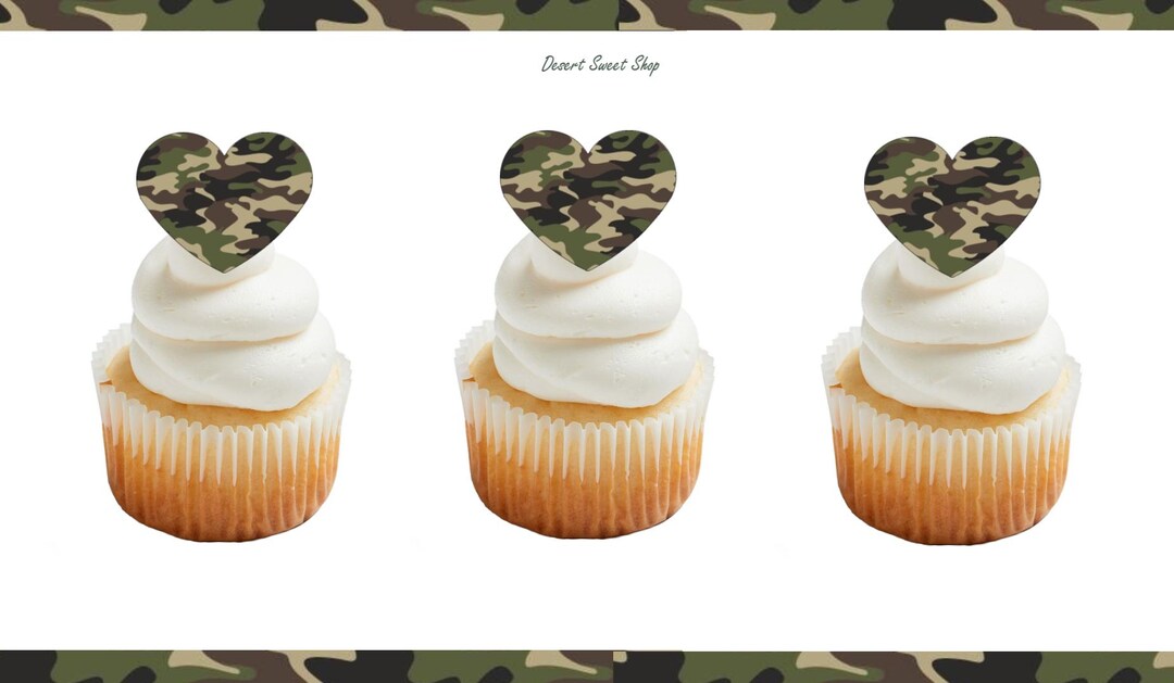 Edible CAMOUFLAGE CUPCAKE TOPPERS, Military Birthday Decorations ...