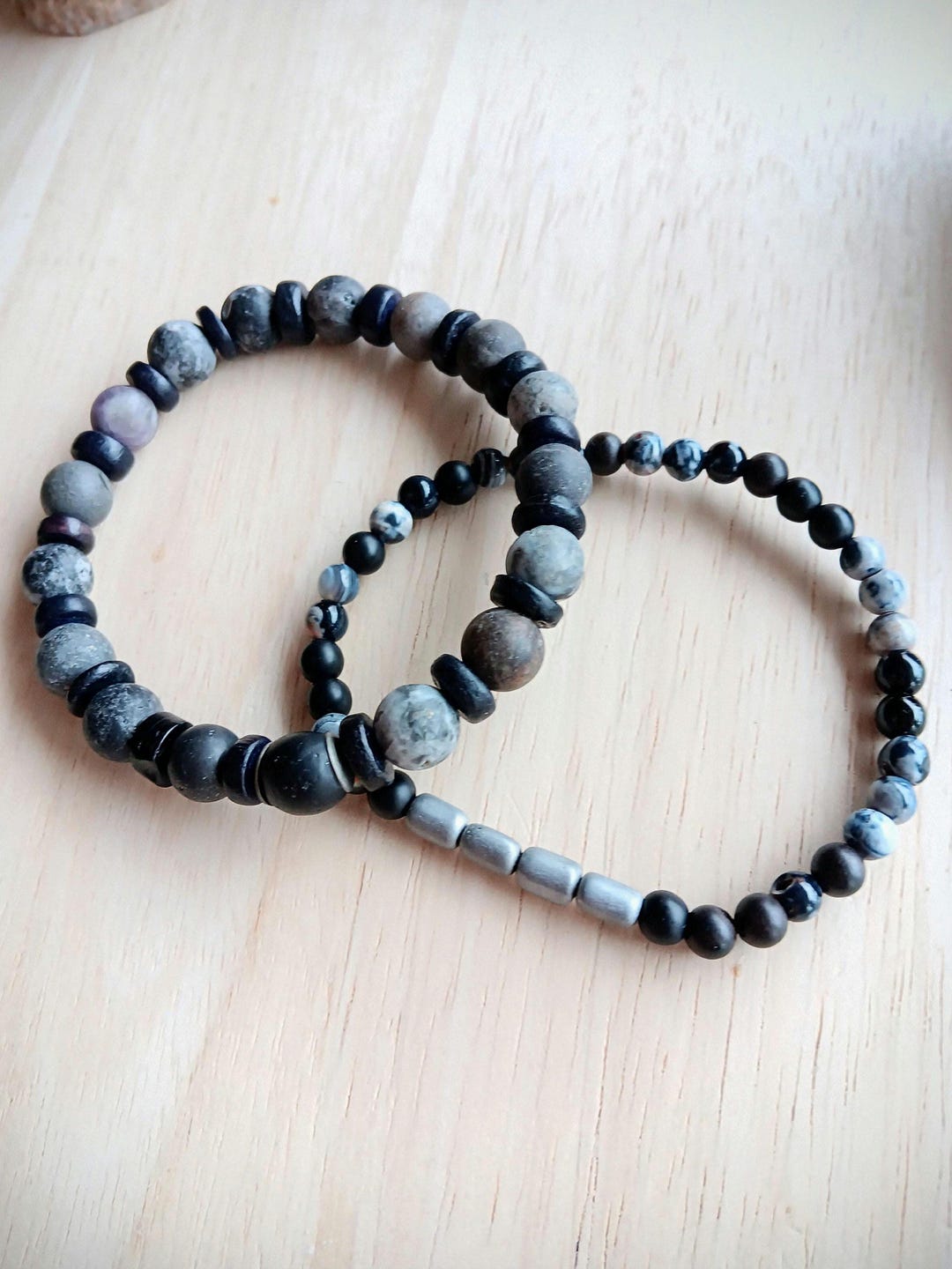 Ash and Talon Men's Stack Bracelets | Matte Agate, Black Obsidian ...