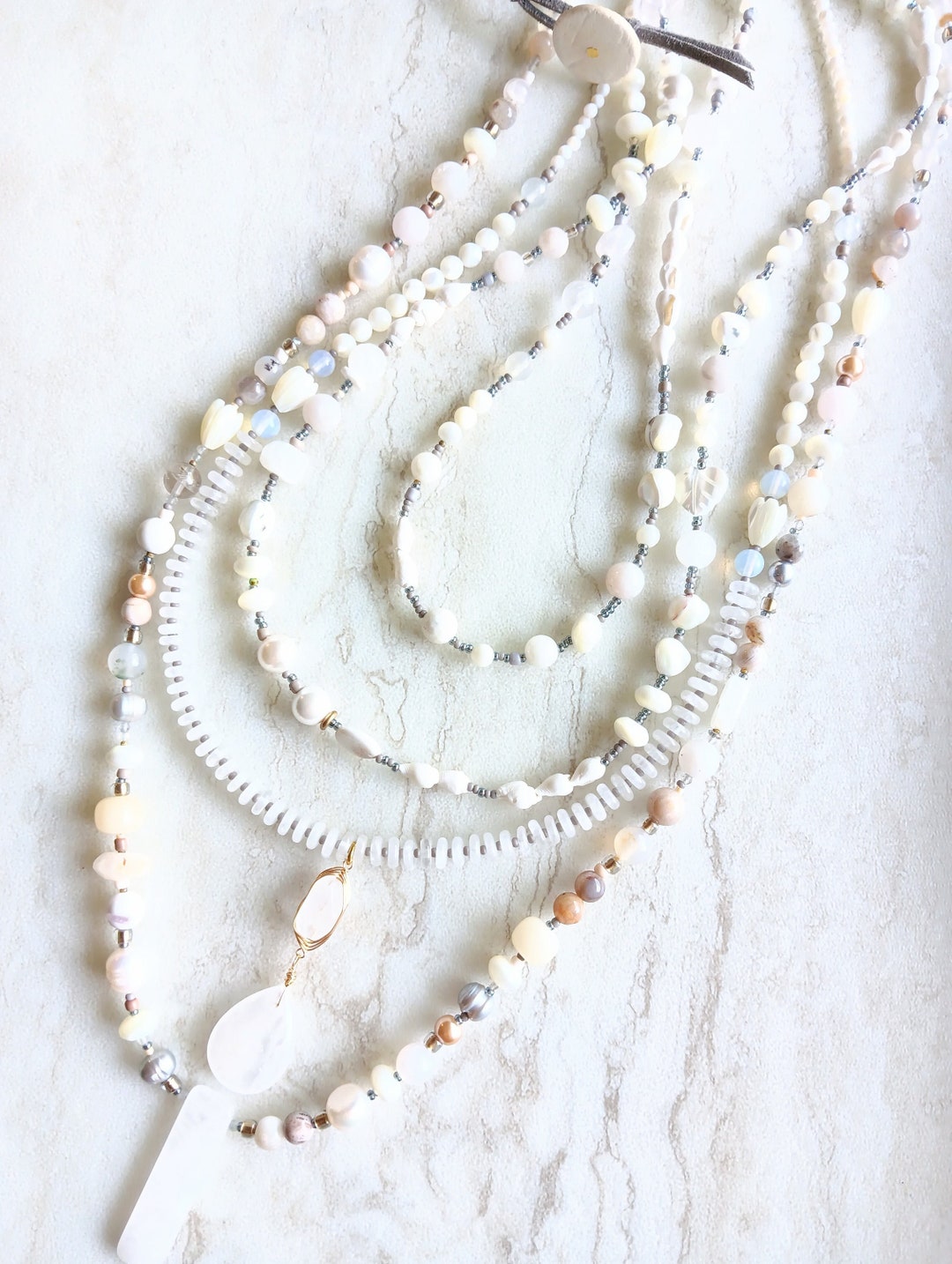 Washed in the Rain Necklace Pearls, Citrine, Opal, Mother of Pearl, Sea Shells - Etsy