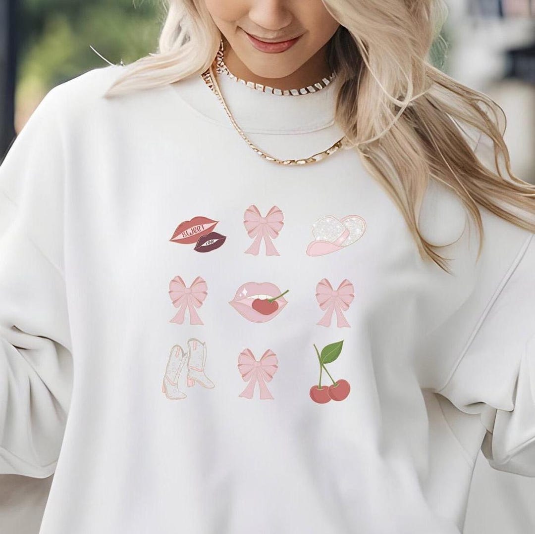 Coquette Bow Sweater, Grid Style Sweatshirt, Girly Pullover, Pink Disco ...