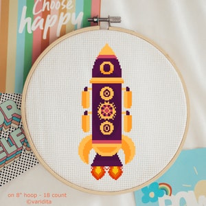 Cross Stitch Pattern Digital Download Cute Rocket Space Travel Booster ...