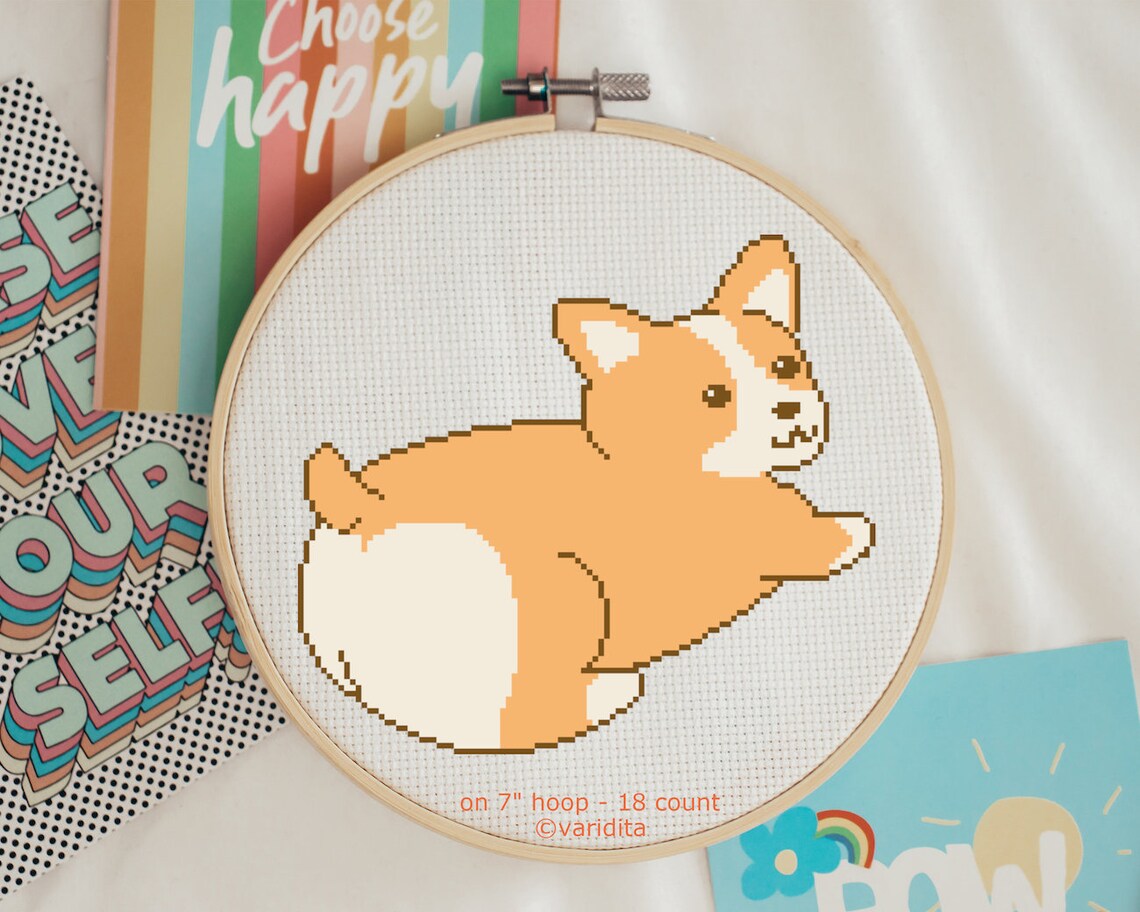 Cross Stitch Pattern Digital Download Cute Corgi Butt PDF File Modern ...