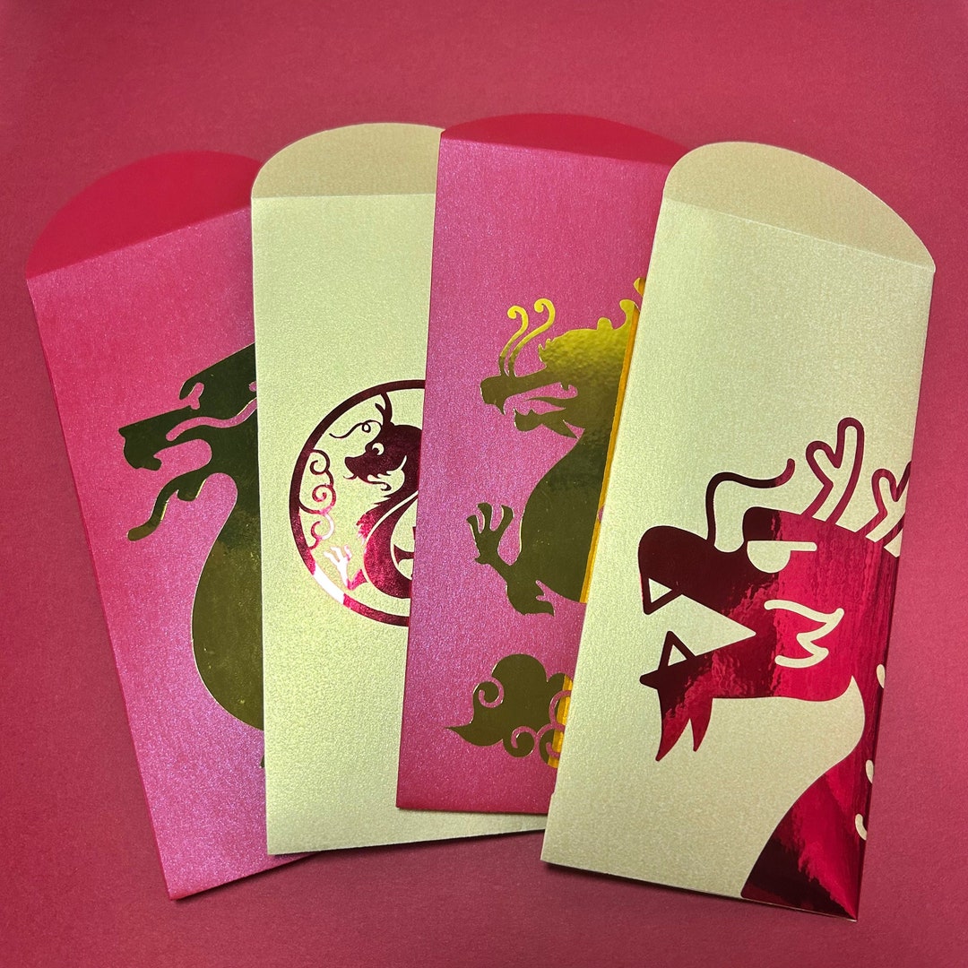 Custom Red Gold Envelope Pocket Hong Bao Lunar Chinese New Year Dragon ...