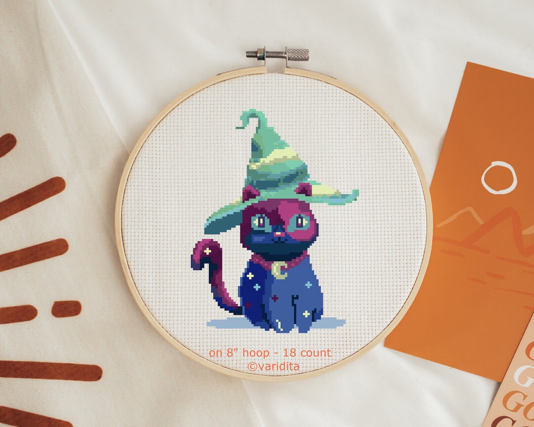Cross Stitch Pattern Digital Download Cute Cat Hat Witch PDF File ...