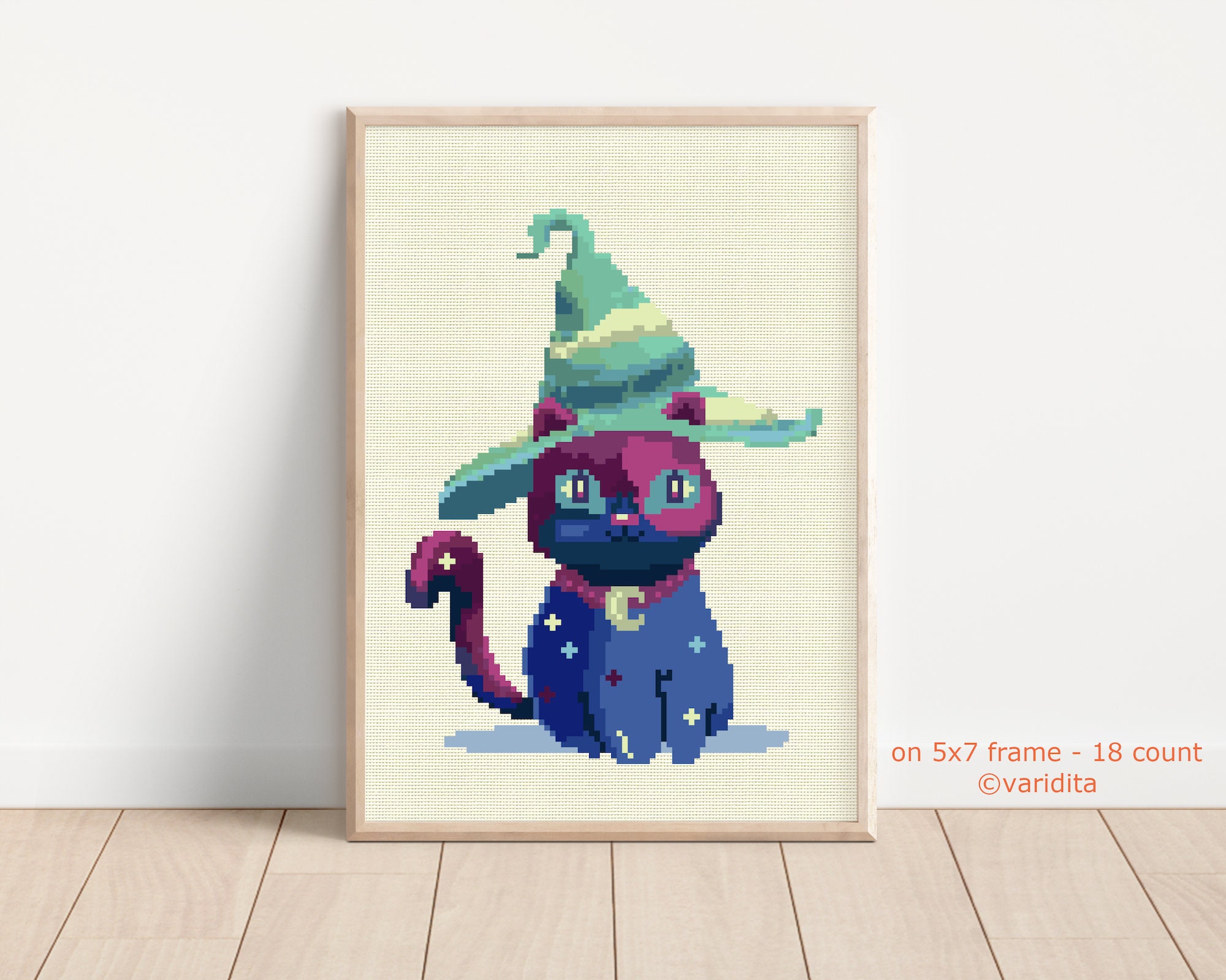 Cross Stitch Pattern Digital Download Cute Cat Hat Witch PDF File ...
