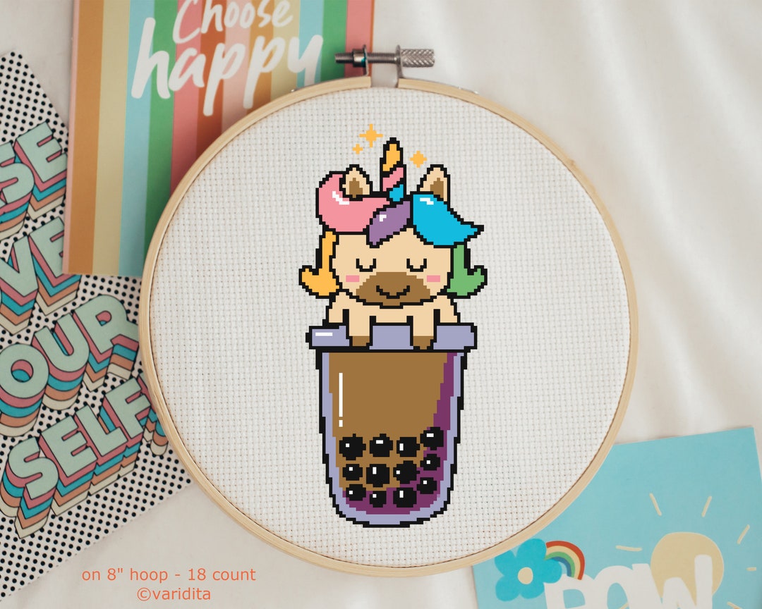 Cross Stitch Pattern Digital Download Cute Boba Unicorn Kawaii Bubble ...