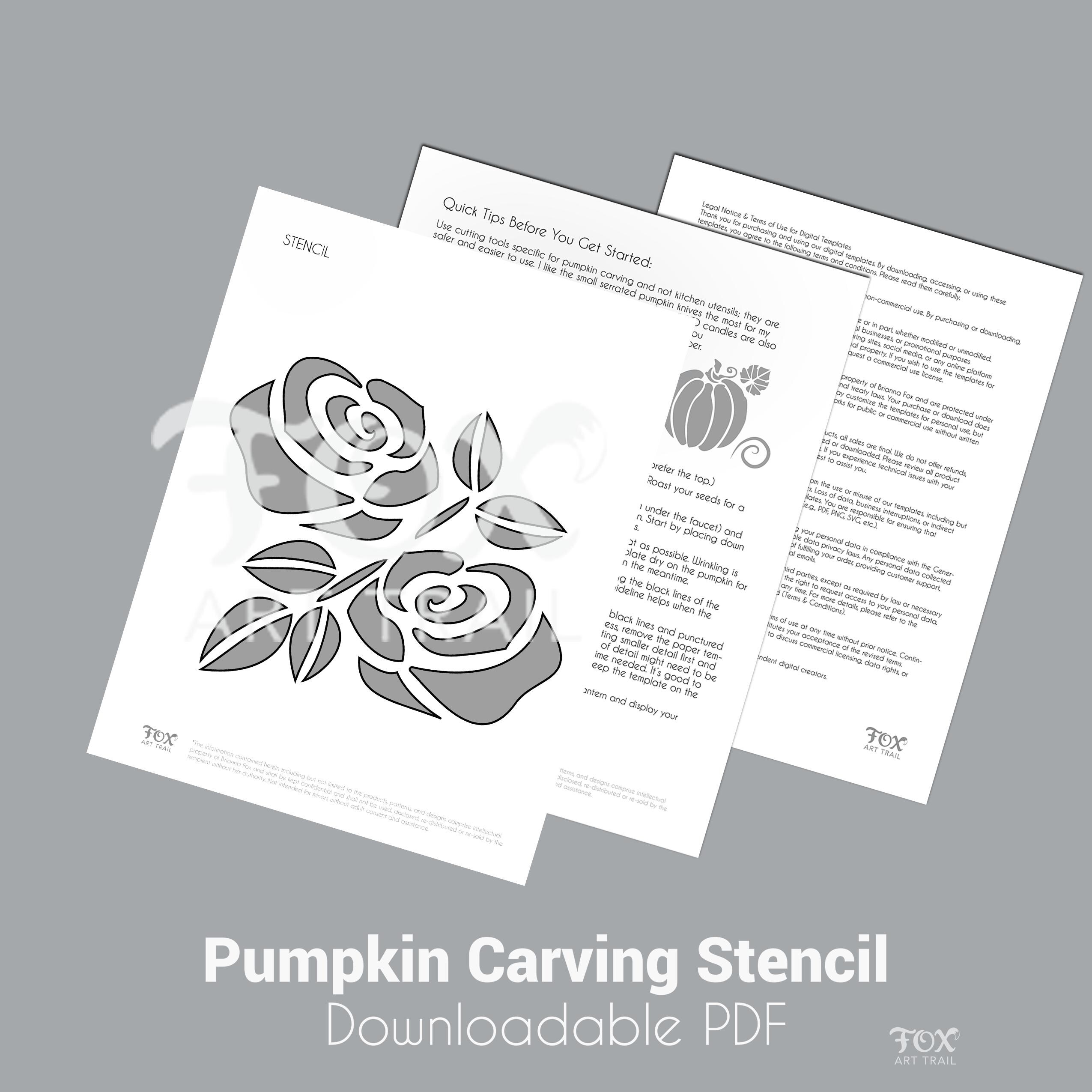 Roses Pumpkin Carving Stencil - Floral Jack O' Lantern (PDF Download ...
